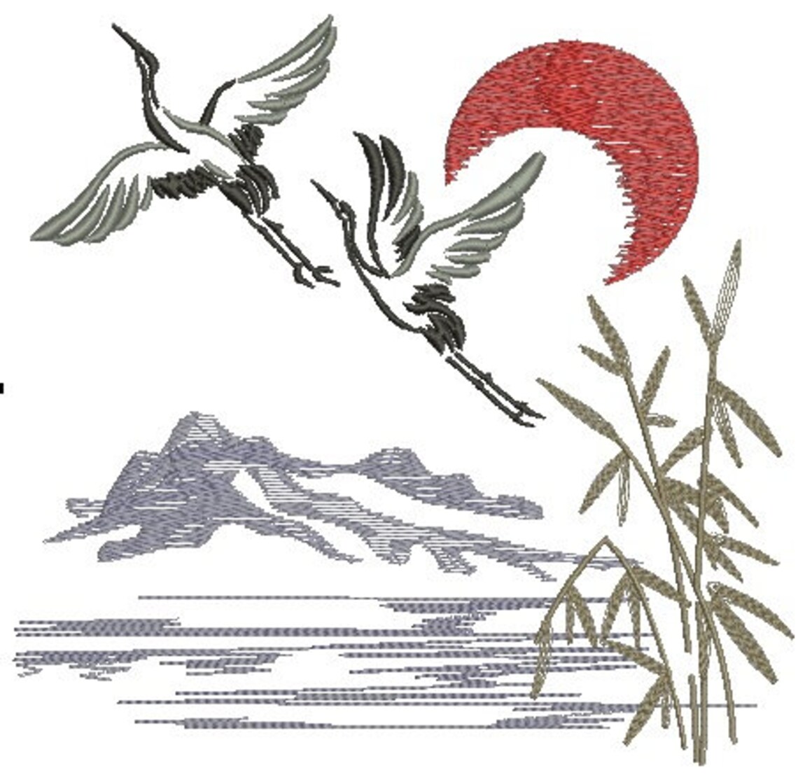 Japanese Cranes Machine Embroidery Design - Etsy