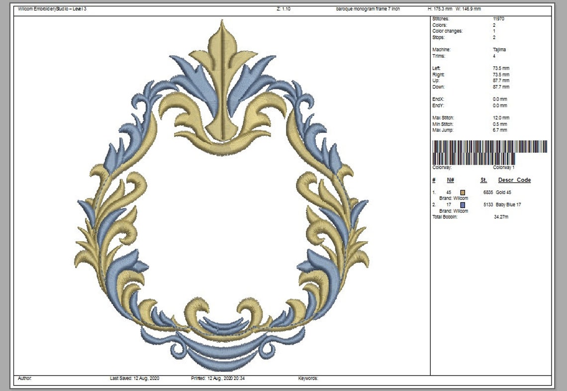 Baroque Monogram Frame Machine Embroidery Designs Instantly - Etsy