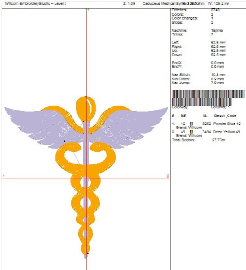 Caduceus Embroidery Medical Pattern Healthcare Design - Etsy