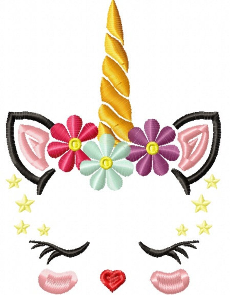 Girly Unicorn Face Head Machine Embroidery Design Instant | Etsy