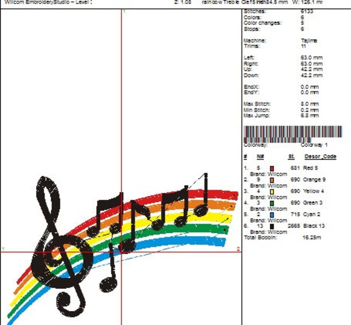 Rainbow Treble Clef Music Notes Machine Embroidery Designs | Etsy