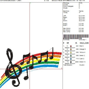 Rainbow Treble Clef, Music, Notes Machine Embroidery Designs, Instantly ...