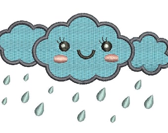 Machine Embroidery Design Cloud With Colored Rain. Rain in the Shape of ...