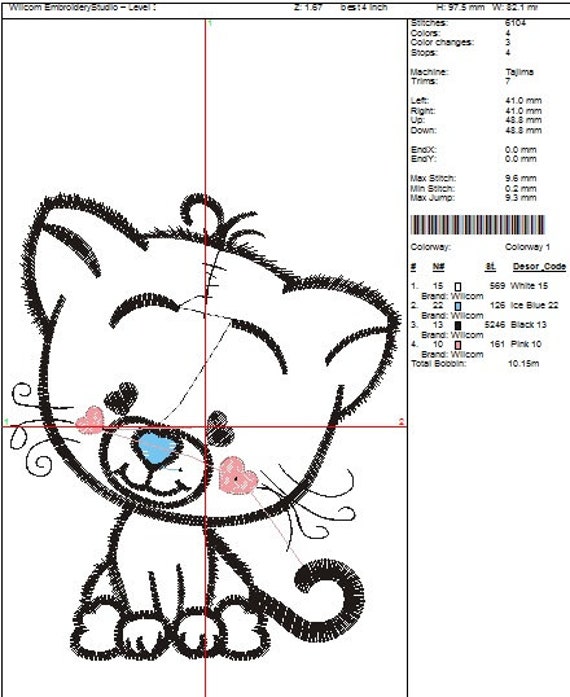 cute cat with a blue nose design machine embroidery design Craft ...