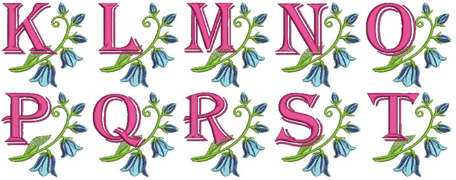 Blue Bell Flowers Font / Monogram Alphabet Machine Embroidery Design ...