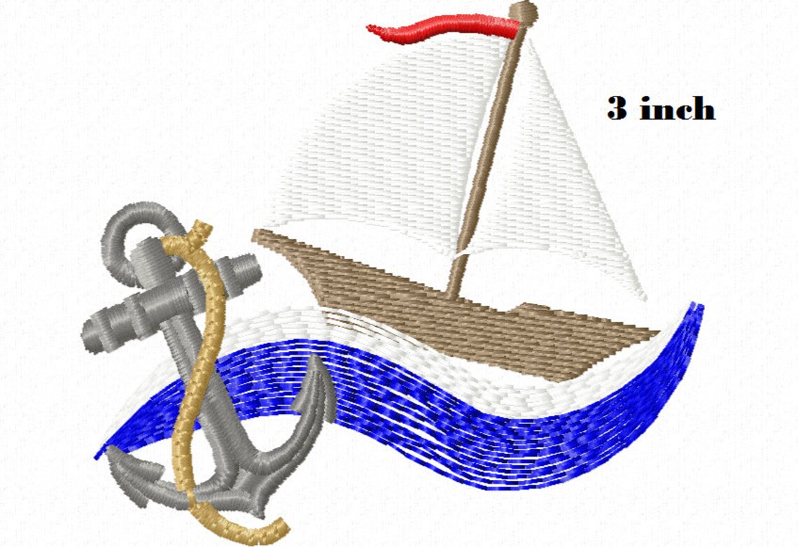 Sailboat Waves Anchor Machine Embroidery Designs Instantly - Etsy