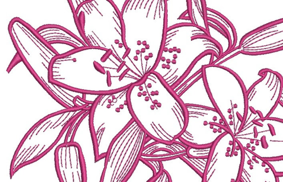 Bouquet Lilies Machine Embroidery Design - Etsy