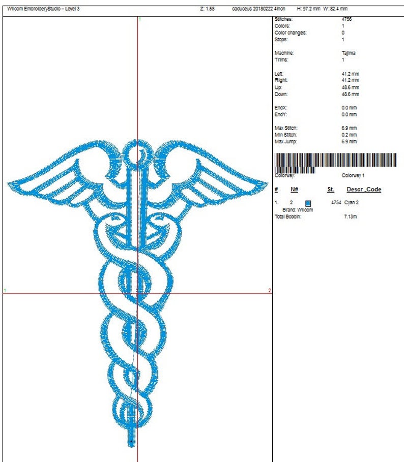 Caduceus Embroidery Medical Pattern Healthcare Design - Etsy