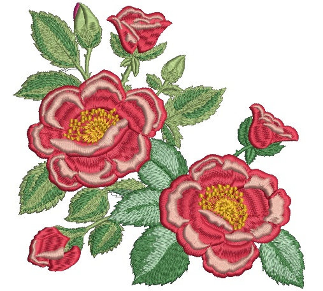 Wild Rose Flower Corner Rose Corner Machine Embroidery Design - Etsy