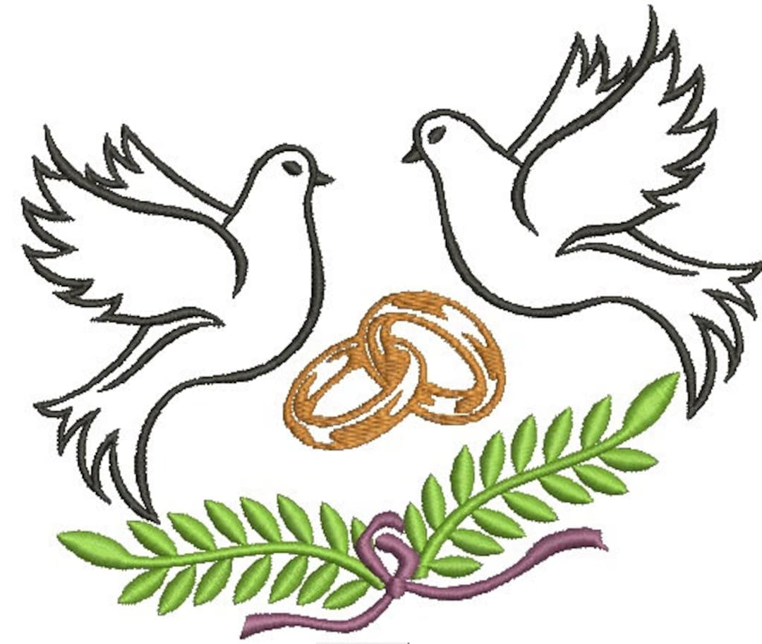 Wedding Ring and Doves Machine Embroidery Design - Etsy UK