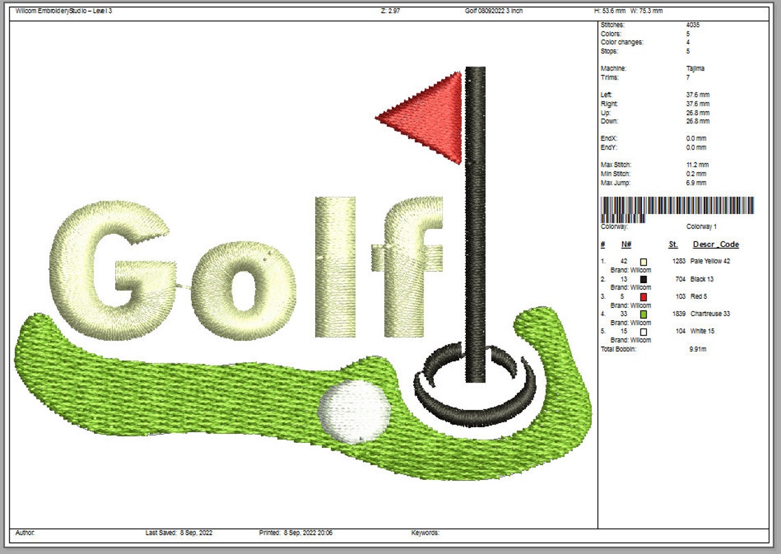 Golf Machine Embroidery Design 2 Sizes Instantly Download - Etsy