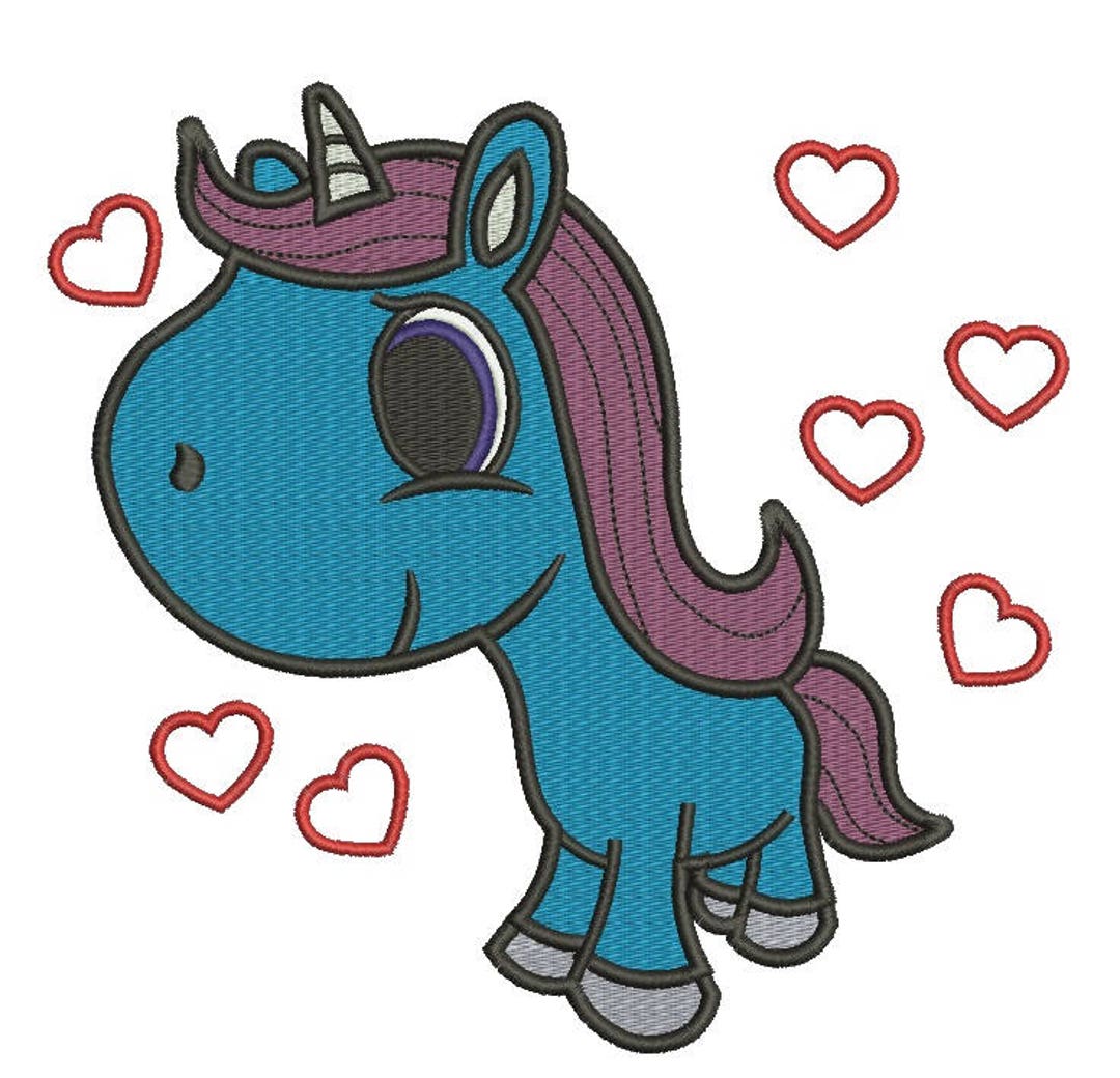 Little Cute Unicorn and Hearts Machine Embroidery Designs - Etsy