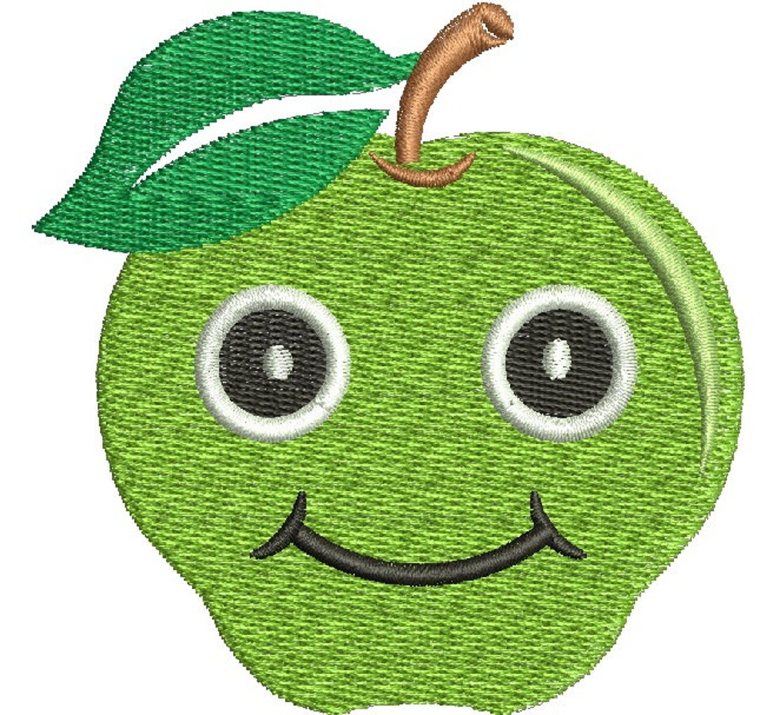 Smiling Green Apple Machine Embroidery Design Instant Download - Etsy