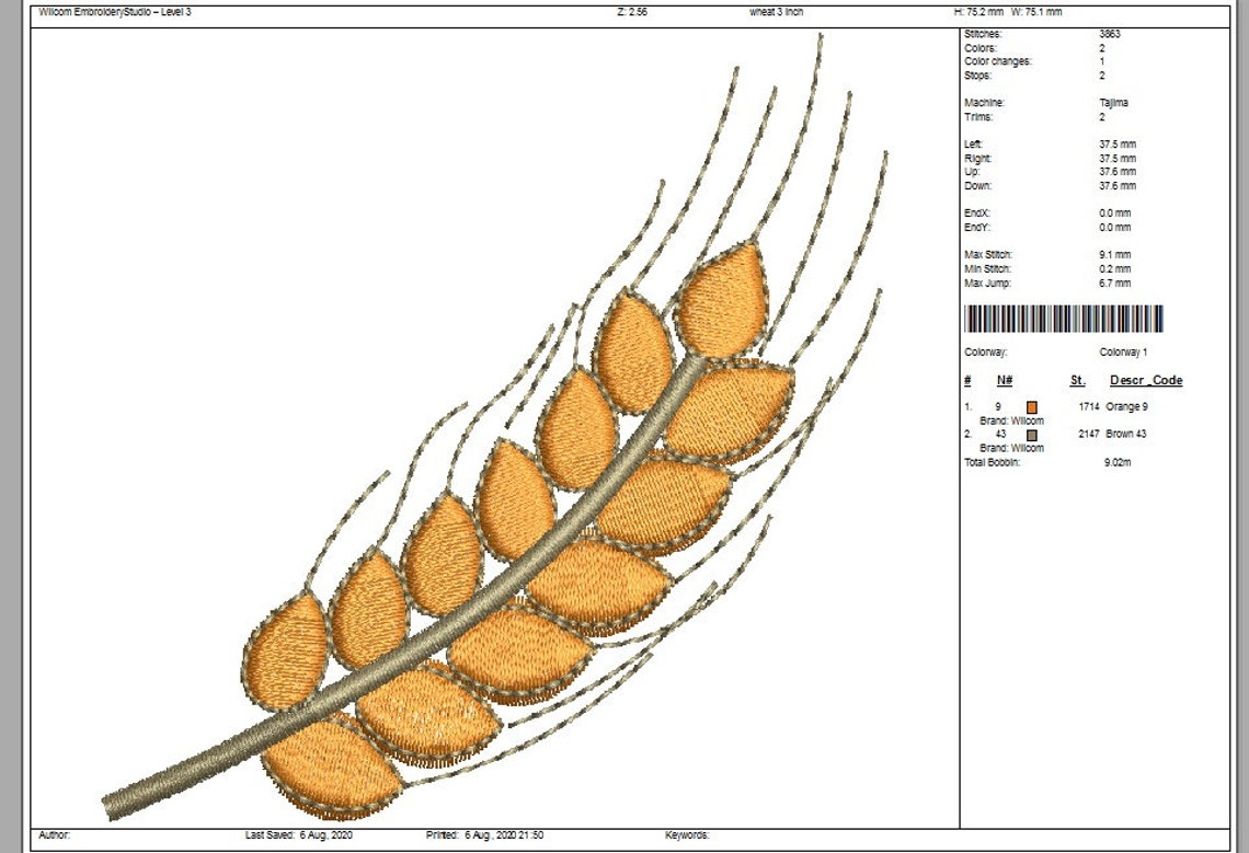 Wheat Machine Embroidery Design digital File. | Etsy