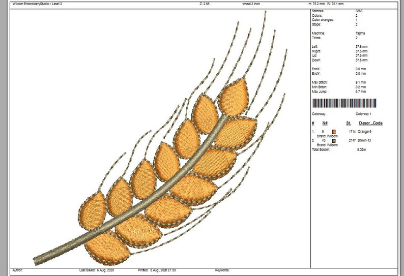 Wheat Machine Embroidery Design digital File. | Etsy