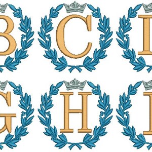 Gold Wreath and Crown Font / Monogram Alphabet Machine Embroidery ...