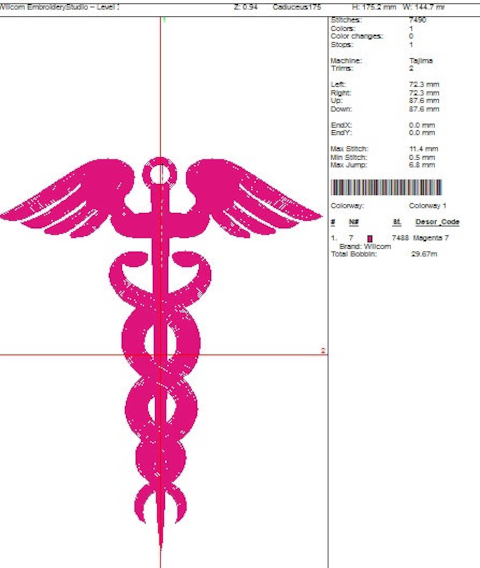 Caduceus Embroidery Medical Pattern Healthcare Design | Etsy