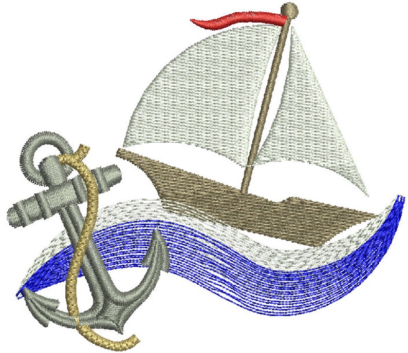 Sailboat Waves Anchor Machine Embroidery Designs Instantly - Etsy