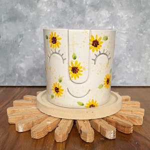 Handmade Face Plant Pot, Sunflower Plant Pot, Floral Clay Pot; Female ...