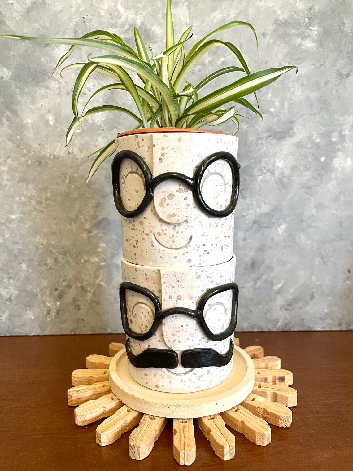 Handmade Face Plant Pot, Sonny Moustache Plant Pot, Man Succulent Pot ...