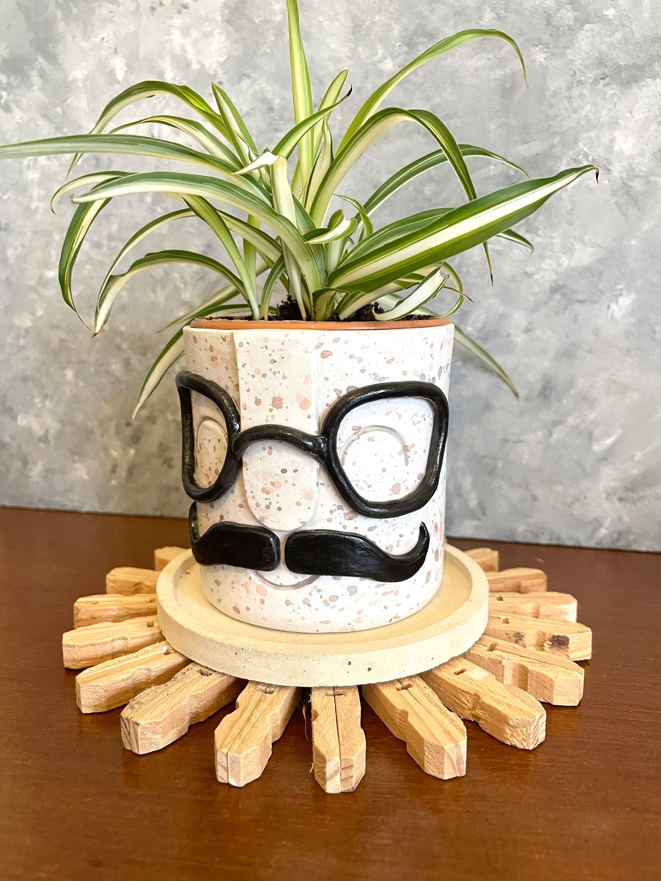 Handmade Face Plant Pot, Sonny Moustache Plant Pot, Man Succulent Pot ...