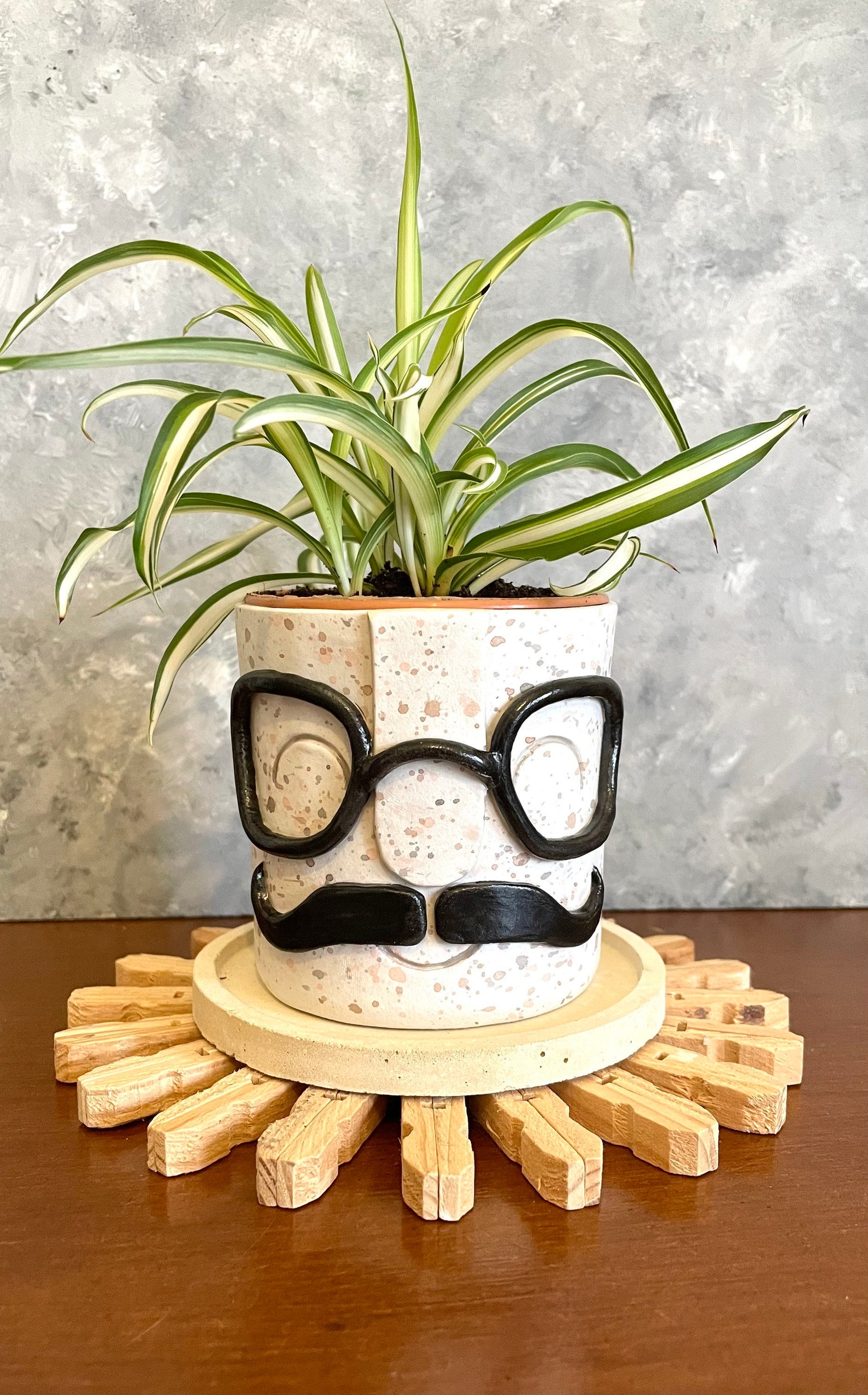 Handmade Face Plant Pot, Sonny Moustache Plant Pot, Man Succulent Pot ...