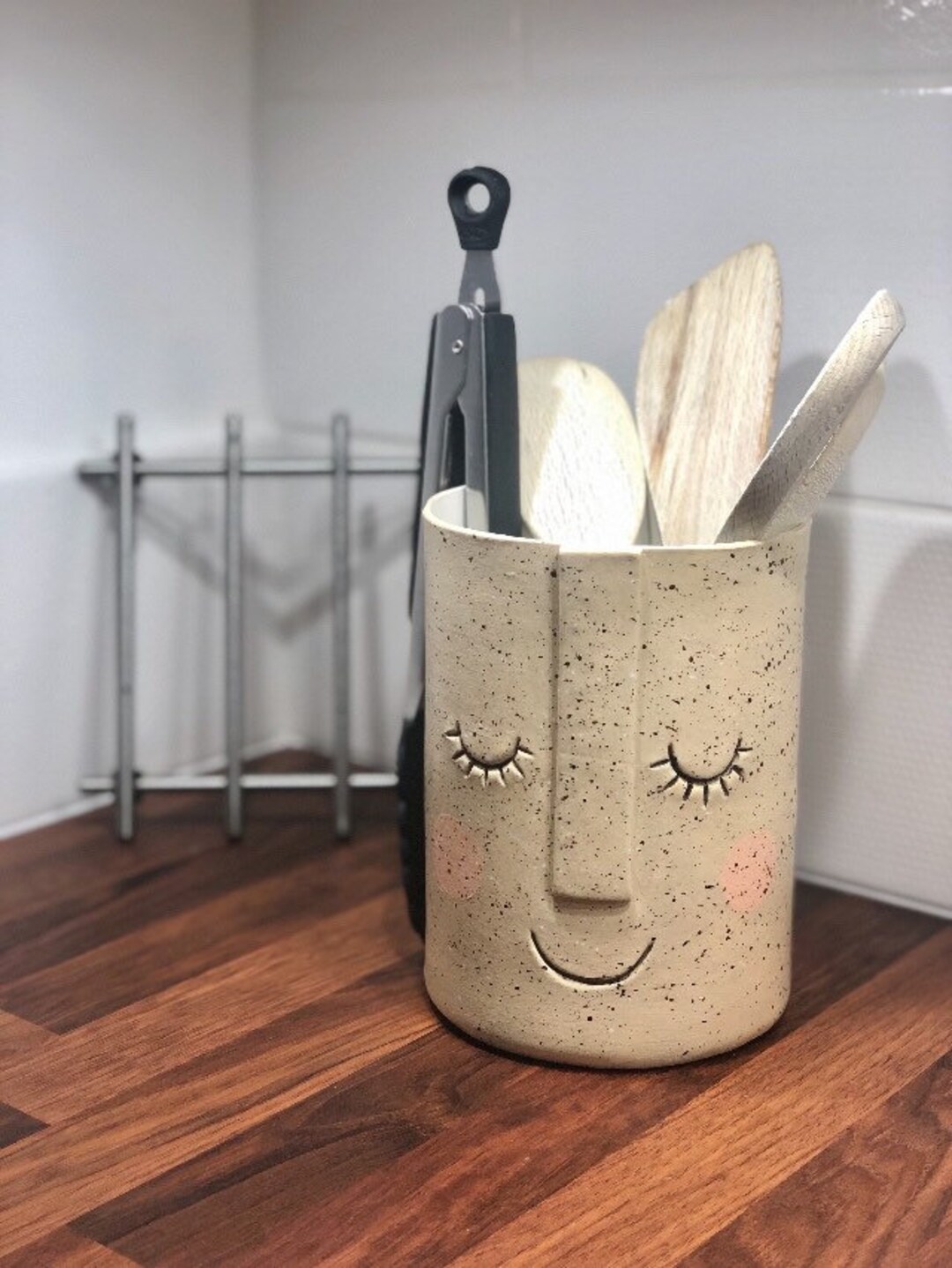 Handmade Face Utensil Pot, Ceramic Kitchen Utensil Storage Jar, - Etsy UK