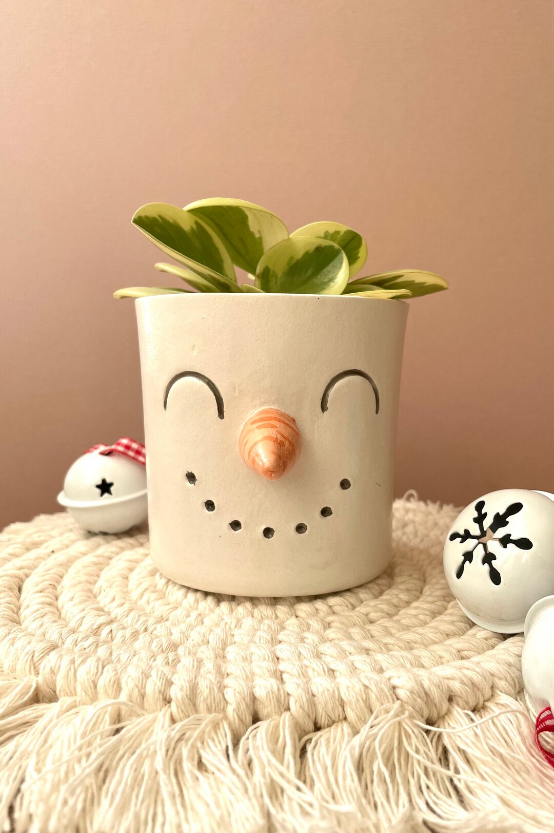 Handmade Snowman Plant Pot, Clay Succulent Festive Pot Planter ...