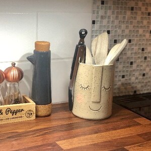Handmade Face Utensil Pot, Ceramic Kitchen Utensil Storage Jar, - Etsy UK
