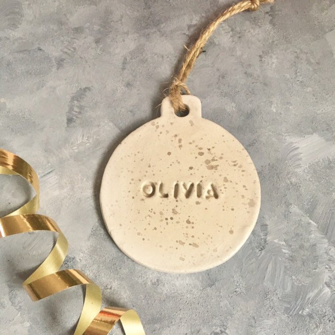 Personalised Name Tag Bauble Wedding Name Favour, Natural Clay Name ...