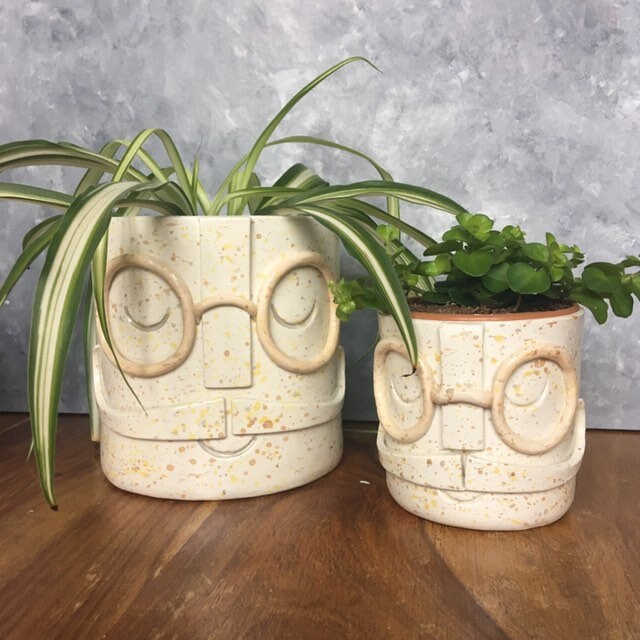Handmade Face Plant Pot Moustache Plant Pot Clay Planter | Etsy