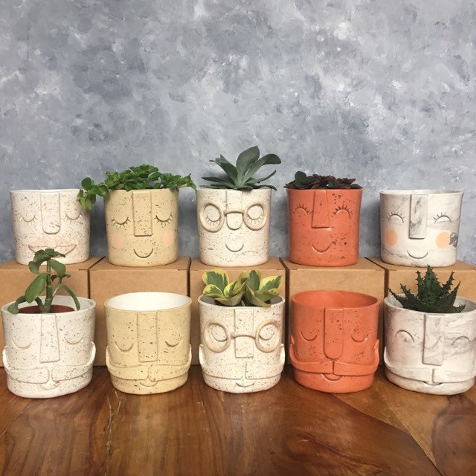 Handmade Terracotta Face Plant Pot Moustache Mini Succulent - Etsy UK