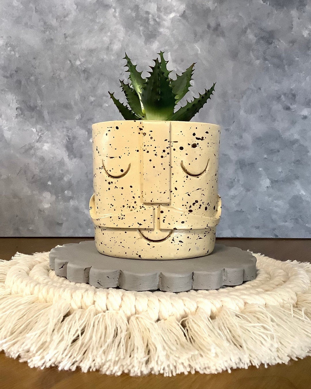 Handmade Face Plant Pot, Moustache Clay Mini Succulent Planter, Pascal ...