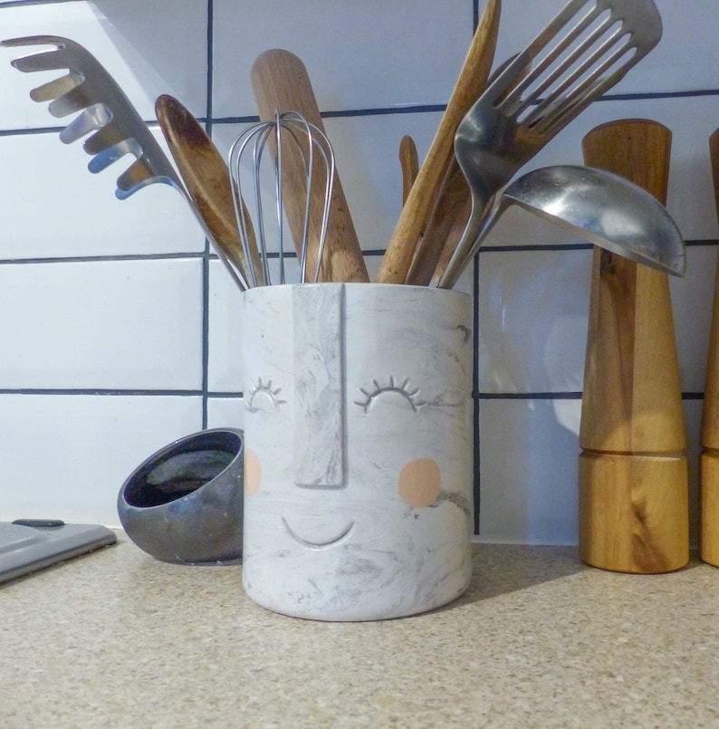 Handmade Face Utensil Pot, Ceramic Kitchen Utensil Storage Jar, - Etsy UK