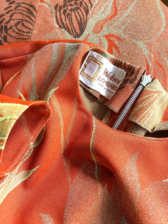 Late 1960s Burnt Orange & Gold Lurex Floral Lily Jacquard Late 1960s Burnt Orange & Gold Lurex Floral Lily Jacquard