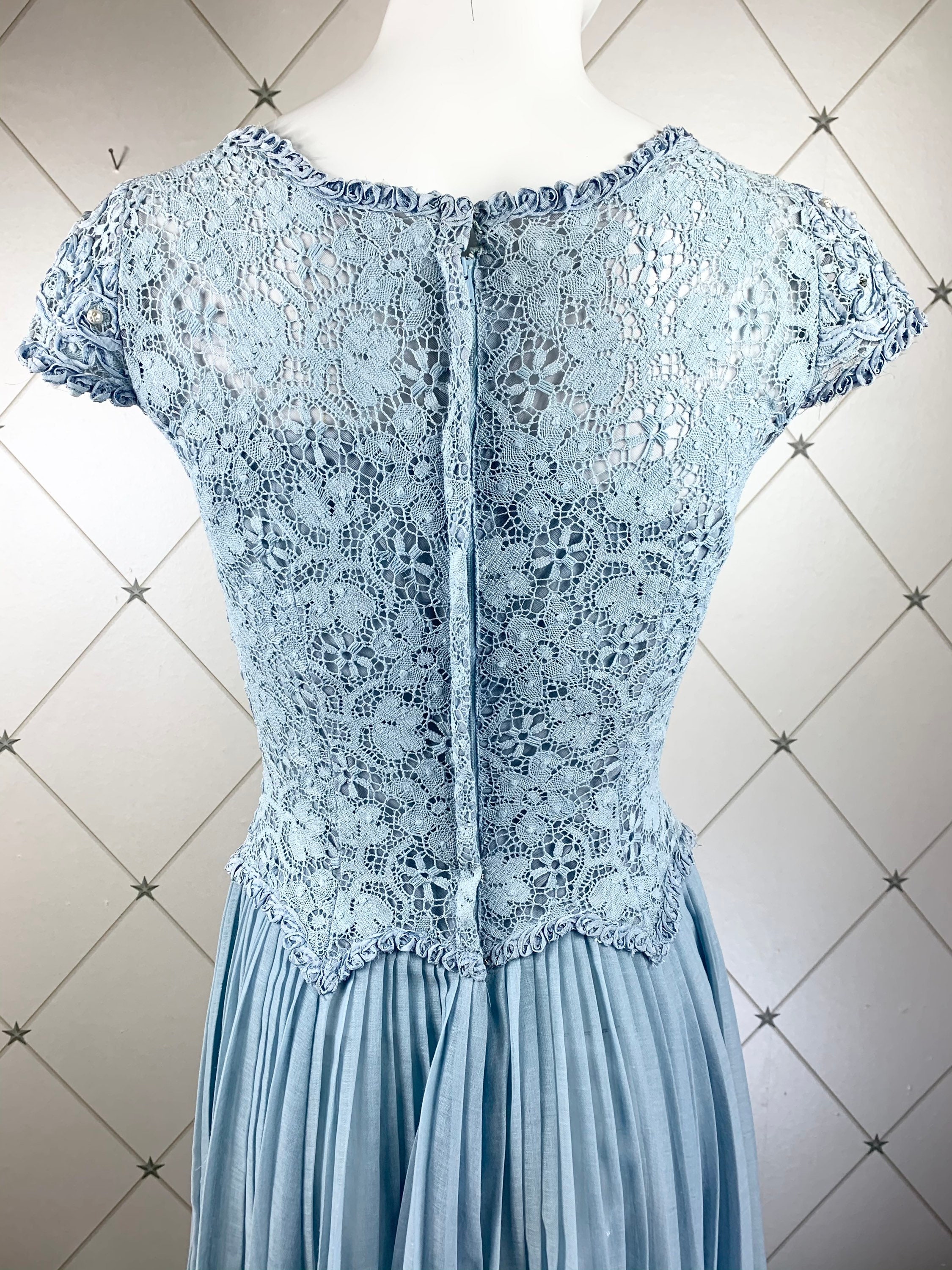 Late 1950s /early 1960s Powder Blue Cocktail Dress ..jewelled Bodice ...