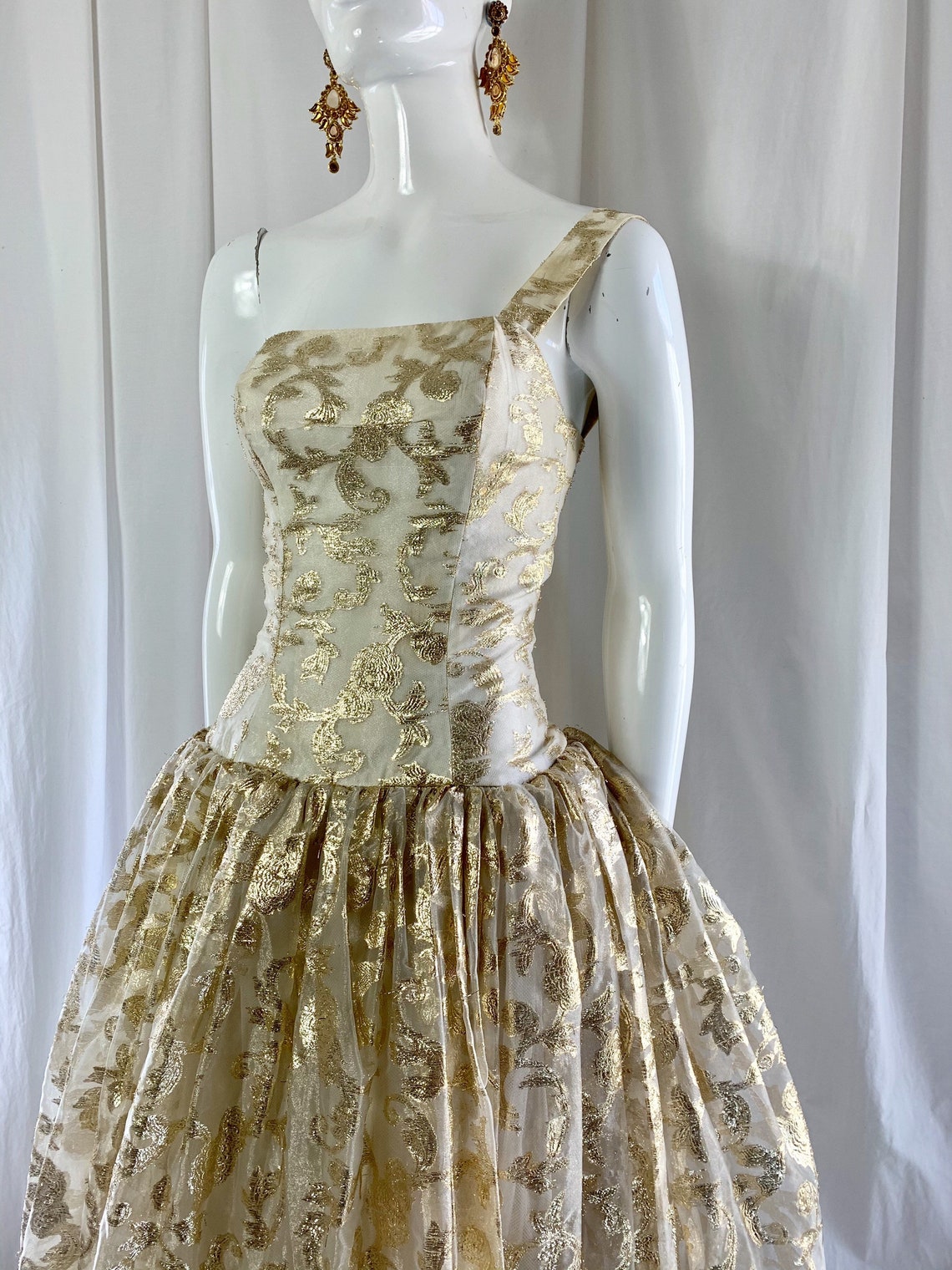 1950's Glittery Golden Baroque Scroll Organza Boned Bodice - Etsy UK