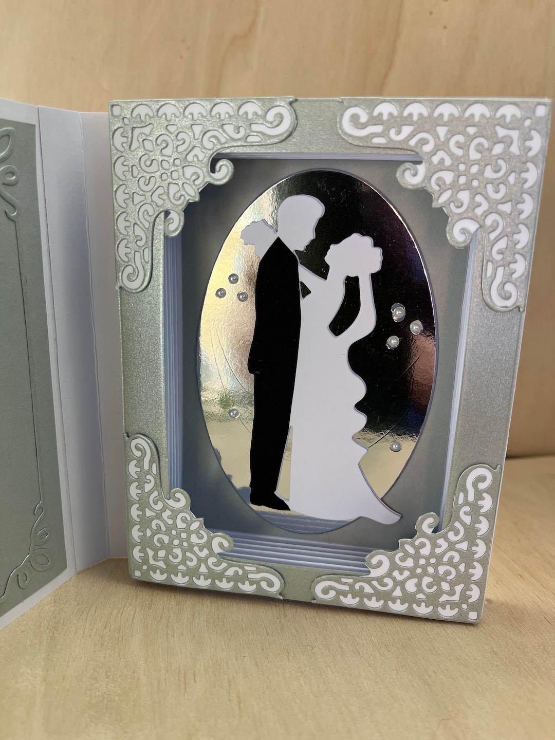 Elegant Wedding Card as Shadow Box Card White Black Silver - Etsy