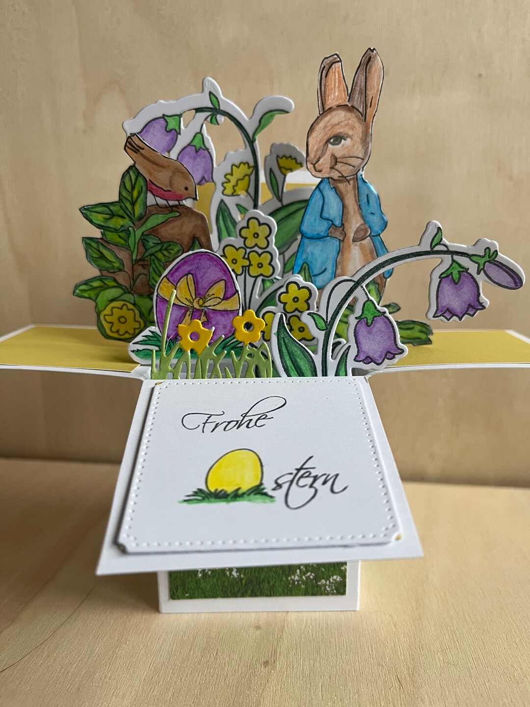 Colorful Easter Card With Easter Bunny and Flowers - Etsy