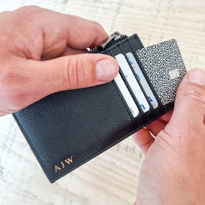Mens Card Holder Slim Wallet, Personalised With Initials, Name, Date or ...
