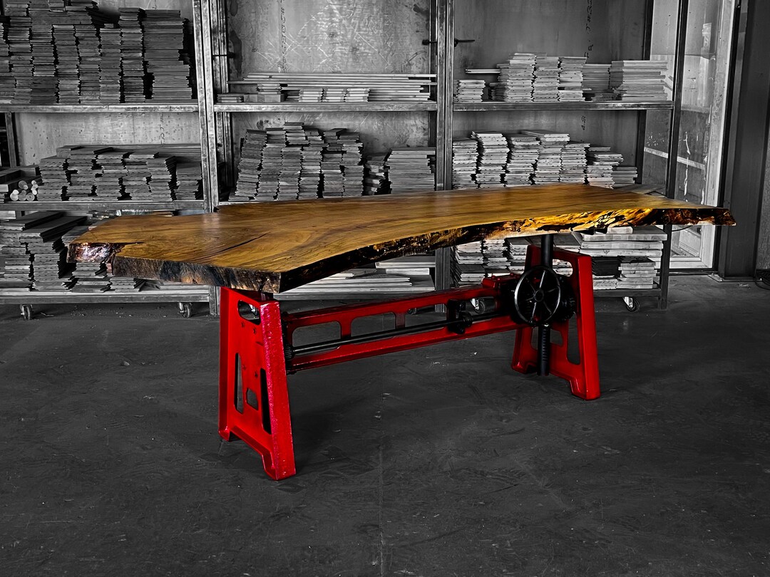 Industrial Crank Base Desk With Live Edge Slab Top - Etsy