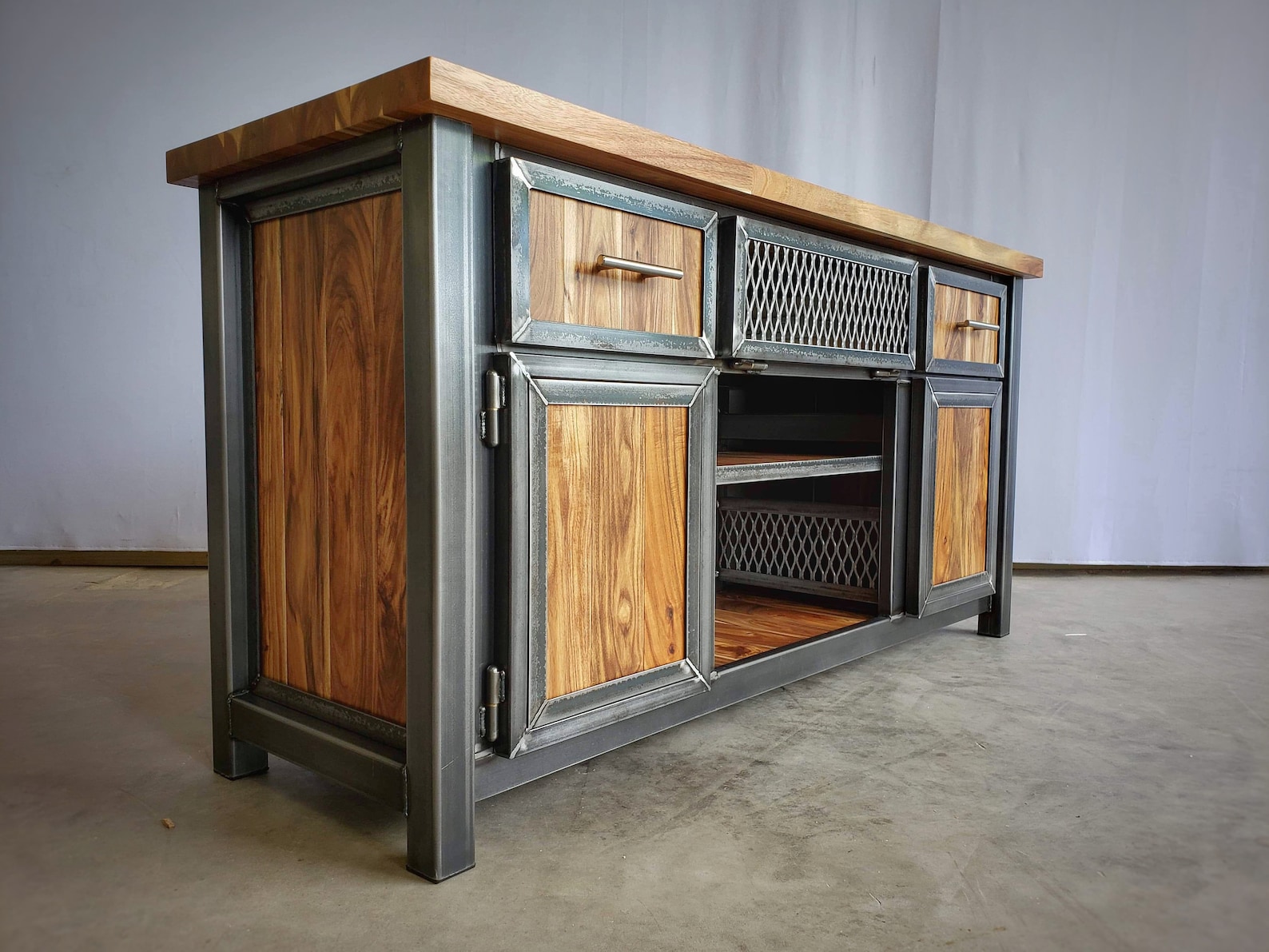 Teak Media Console Modern Industrial Console Table - Etsy