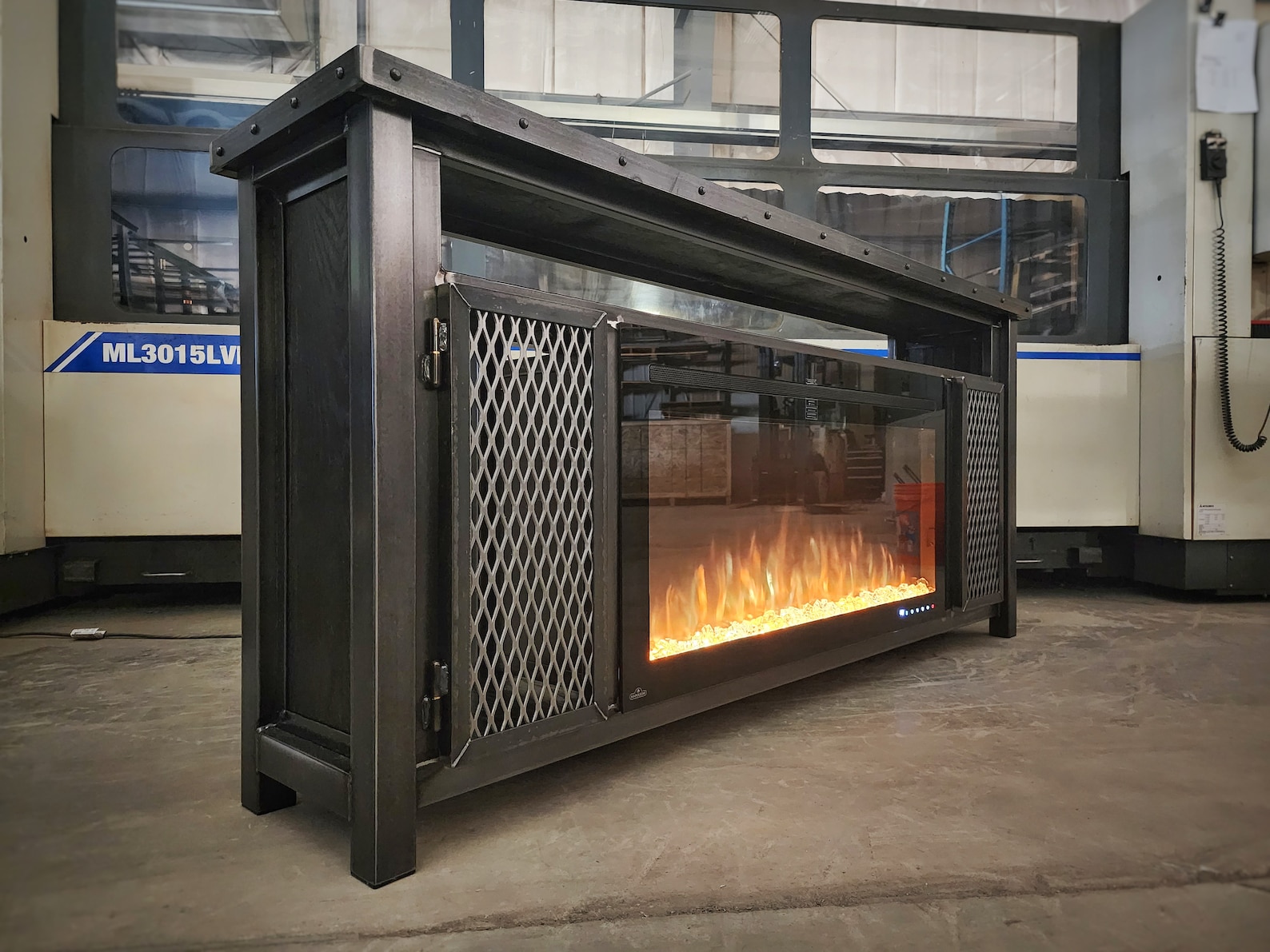 Modern Industrial Fireplace Console Media Console With - Etsy