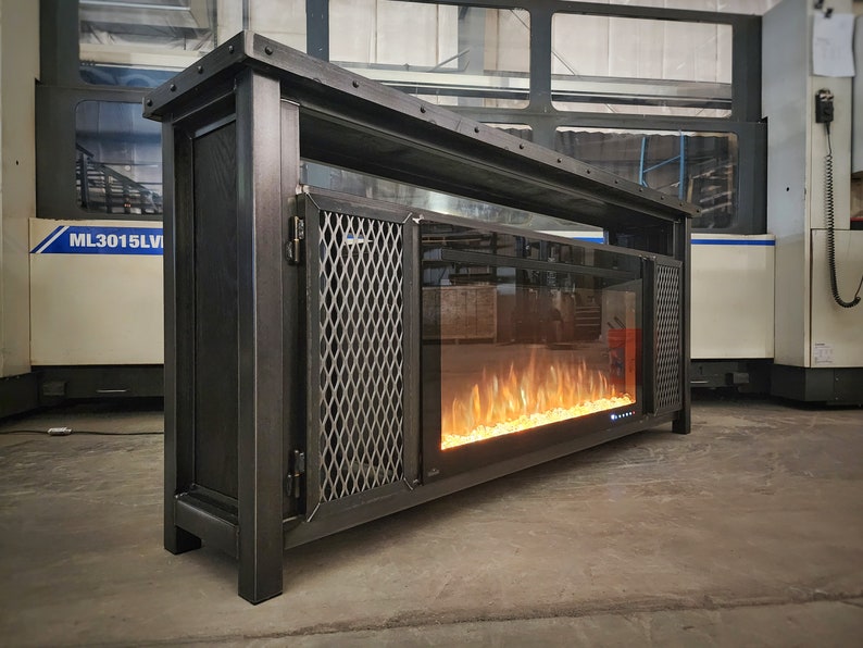 Modern Industrial Fireplace Console Media Console With - Etsy