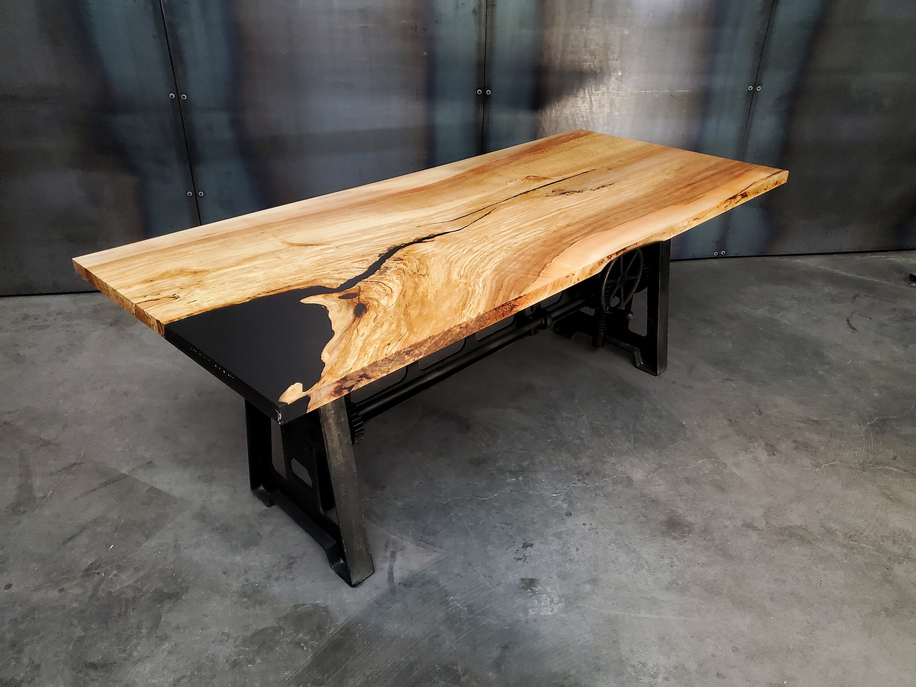 Adjustable Height Desk, Vintage Industrial Crank Base Table, Custom ...