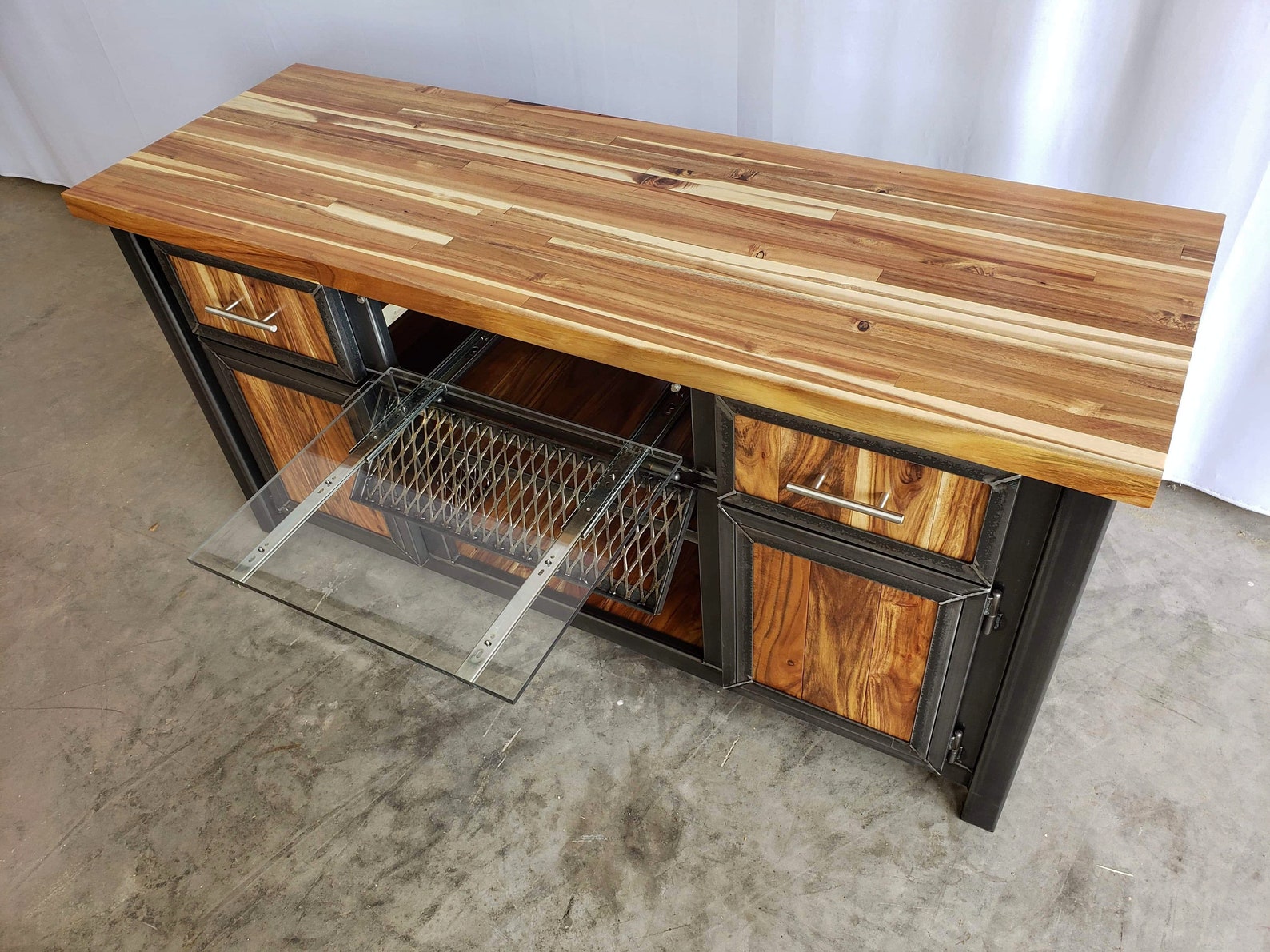 Teak Media Console Modern Industrial Console Table - Etsy