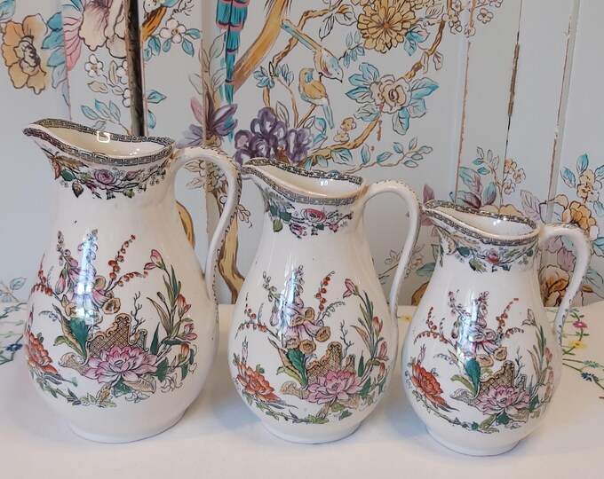 Trio of Antique Graduated Jugs With Floral Design - Etsy