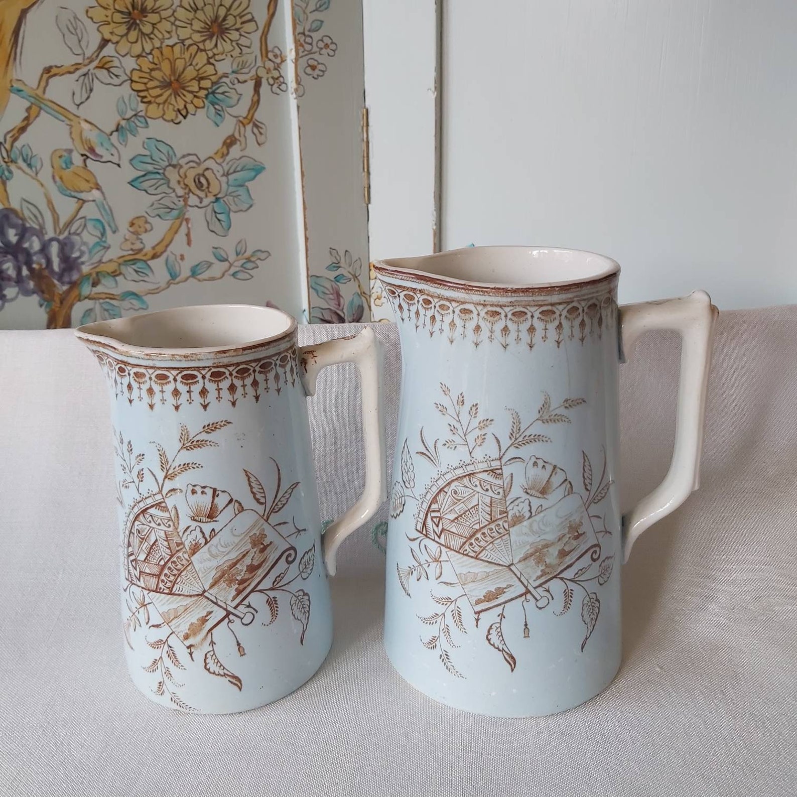 Clyde Pottery Aesthetic Movement Jugs in the Fan Scene Pattern | Etsy