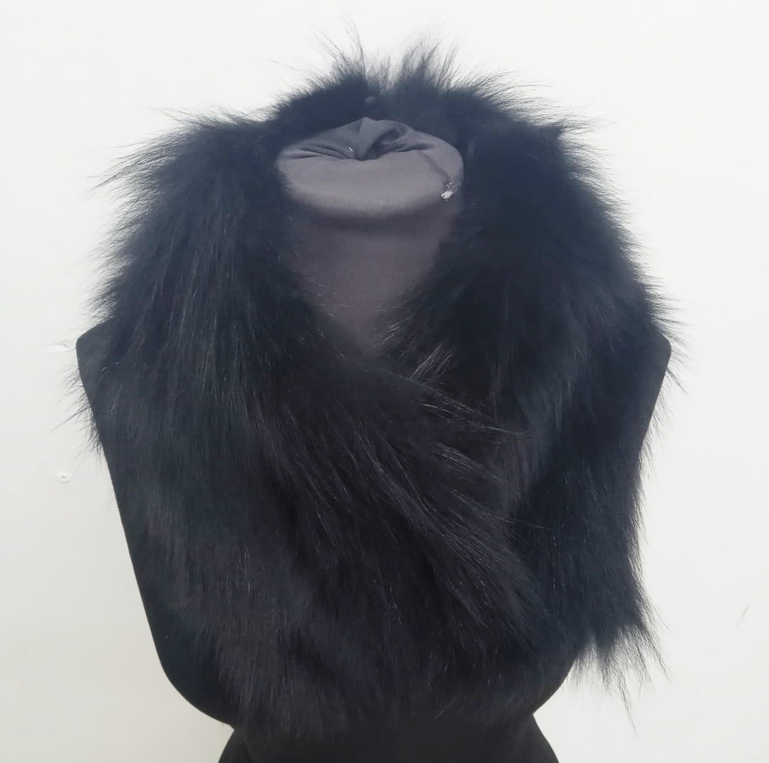 Black Fox Fur Collar, Black Fox Lapel, Luxury Fox Neck Warmer, Fox Fur ...