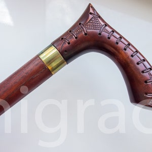 PATHFINDER Walking STICK Wood CANE Carving Unique Art Brown Wooden ...